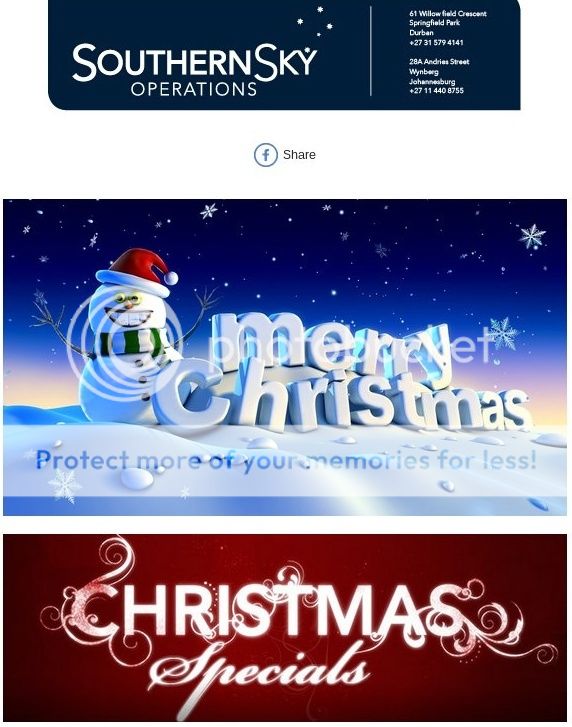 FESTIVE SPECIALS FROM SOUTHERN SKY OPERATIONS!! TEL 031 579 4141