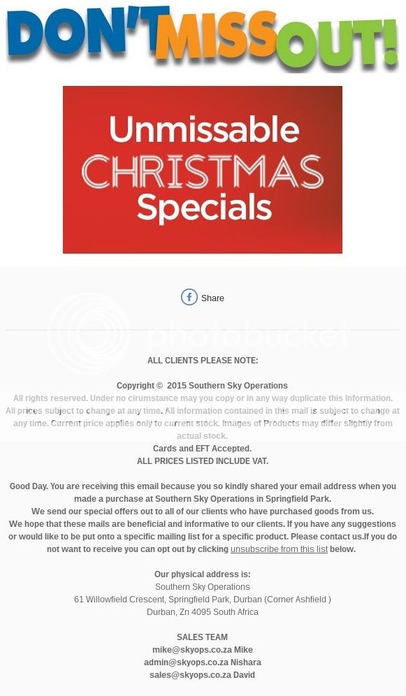FESTIVE SPECIALS FROM SOUTHERN SKY OPERATIONS!! TEL 031 579 4141